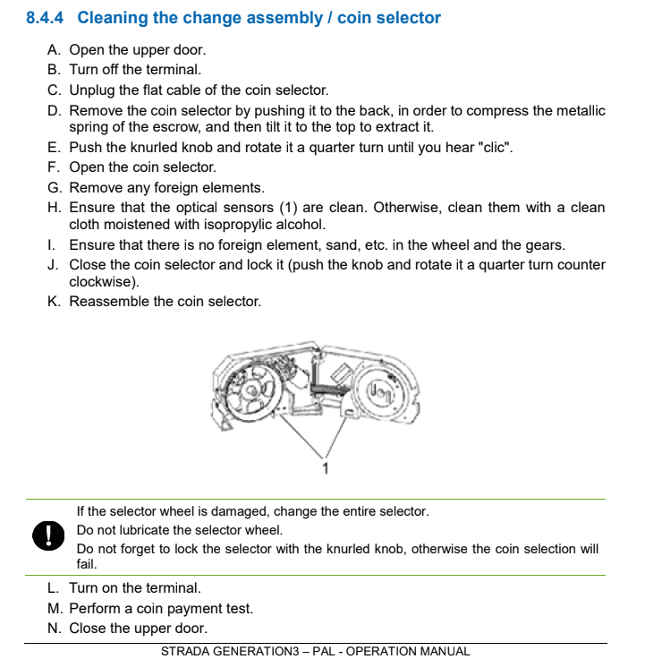 Parkeon Strada - Troubleshooting - Cleaning the Coin Wheel Assembly ...